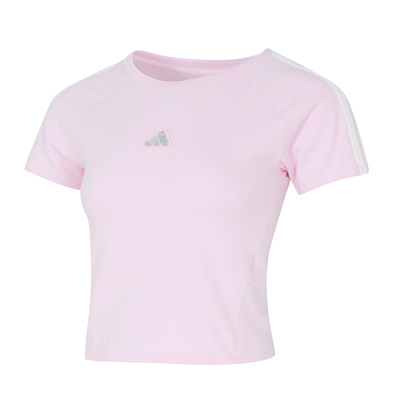 阿迪达斯短袖女装2026新款粉色修身T恤短款辣妹运动半袖KS0277