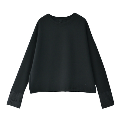 国风缎面拼接宽松短款长袖T恤