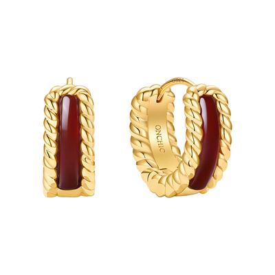 Onchic幸运马蹄耳环2025新款爆款高级感轻奢秋冬天红玛瑙本命新年