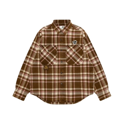 Aape徽章绒面复古格纹翻领衬衫