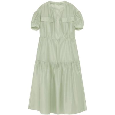 BLUE ERDOS 夏季简约小V领抽绳设计衬衫式泡泡袖连衣裙B245I4045