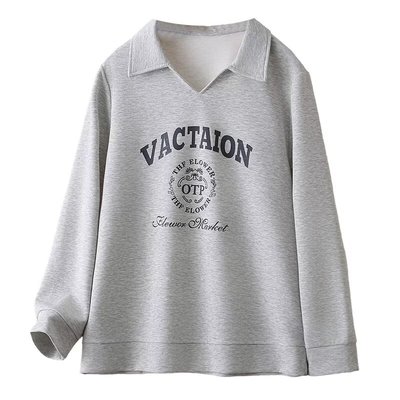 秋季时髦字母印花大码翻领卫衣