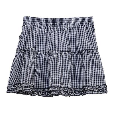 MOUSSY 秋季新品甜美木耳边格子蓬蓬裙半身裙女028ISA31-0008