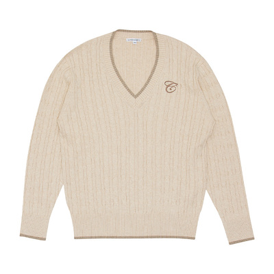 conomi棉V领套头刺绣针织衫