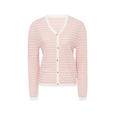 JESSIE气质粉色V领小香风针织衫