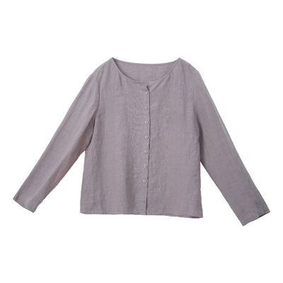 忘城21支干洗亚麻圆领短款衬衫