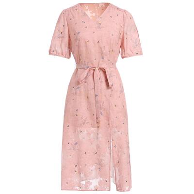 乔万尼真丝桑蚕丝连衣裙2026年新款夏季短袖收腰显瘦裙EF2E410