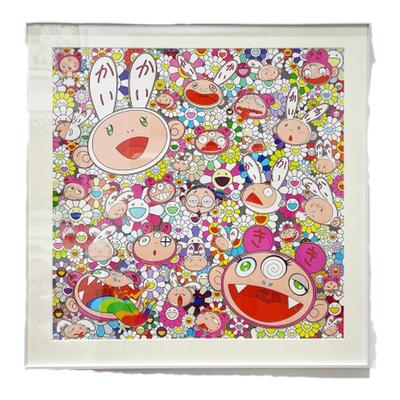 村上隆客厅版画太阳花装饰画粉色