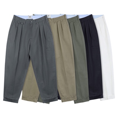 IDTL长裤双褶锥形宽松卡其裤