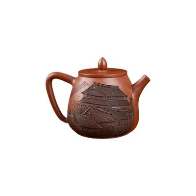 钦州坭兴陶集「民居高瓢壶」 市级大师精品 纯手工窑变茶壶
