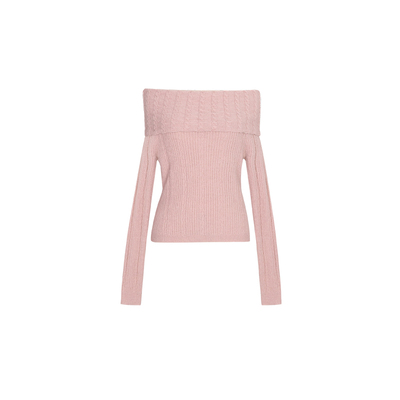 柔雾粉温柔气质一字肩毛衣