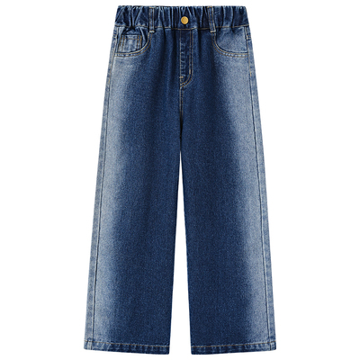 秋季女童直筒牛仔裤宽松复古裤子