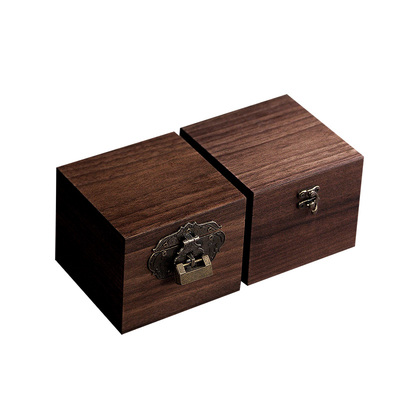 黑胡桃实木桌面复古木盒带锁方形