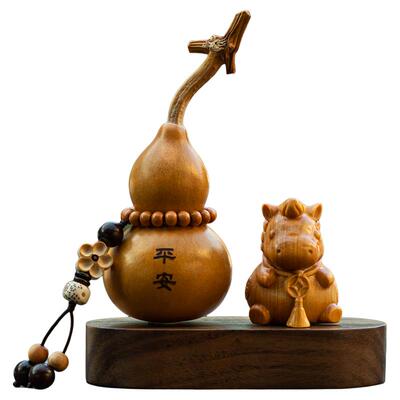 朴房崖柏木生肖小马车载摆件平安