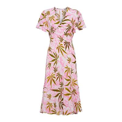 DVF粉色枫叶V领连衣裙