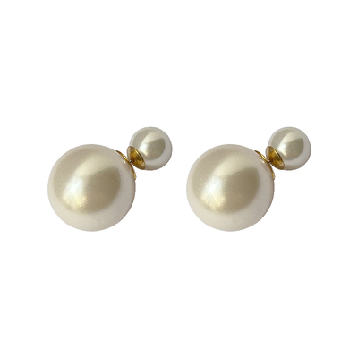 女双面珍珠耳钉925银针复古气质