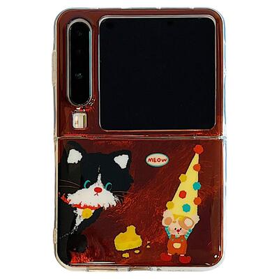 拓岚 适用华为purax折叠屏手机壳双层复古棕色卡通奶酪猫咪老鼠matex6/x5/x3典藏版p50pocket2/s挂绳硅胶男女