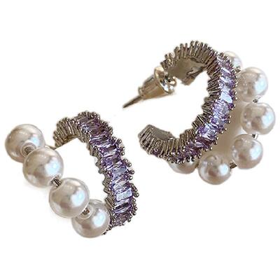 轻奢气质紫色珍珠百搭显脸小耳环