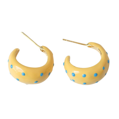 《芝士乳酪》手绘波点！多巴胺甜美珐琅C形撞色耳环耳饰耳夹耳钉