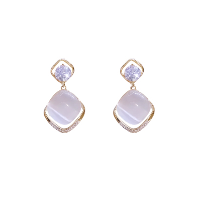 菱形猫眼石耳环2025年新款