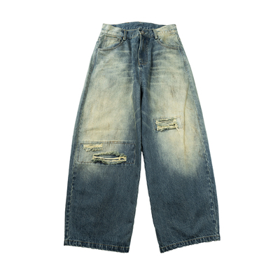 POH锈渍做旧泥染水洗阔弯刀牛仔