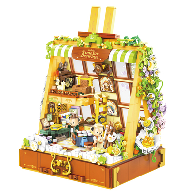 inbrixx积乎繁花弄画花屋泰迪正版拼搭益智积木玩具女生节日礼物