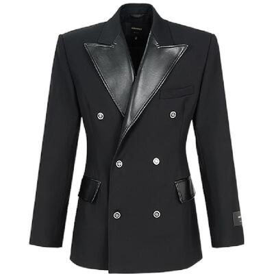 中性收腰西装皮领拼接沙漏腰西藏