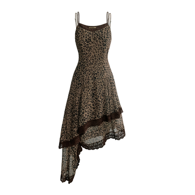 UNIFREEPLUS大码豹纹吊带连衣裙