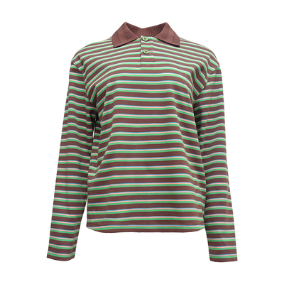 慵懒风百搭条纹POLO领长袖T恤