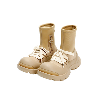 Ouder袜靴女真皮丑萌厚底增高