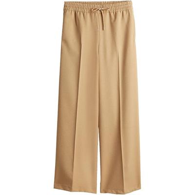 HM女装休闲裤冬季柔软自然腰阔腿梭织松紧长裤1214177