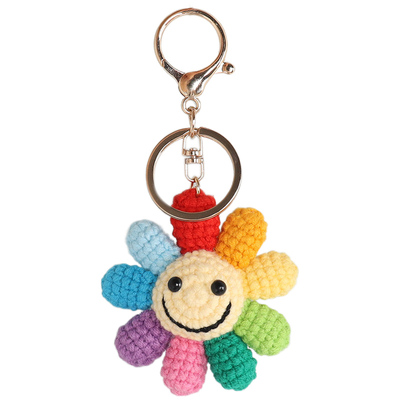 手工七彩太阳花挂件村上隆编织钥匙扣笑脸挂饰生日礼物包包挂件