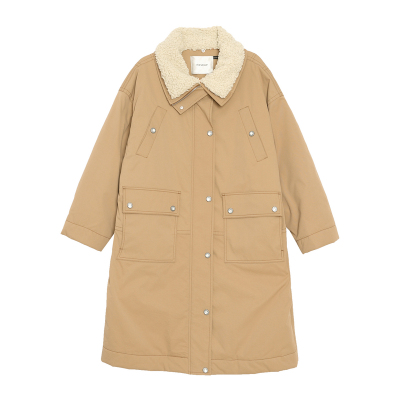 MOVEUP幻走2023冬季新款可拆毛领设计师长款棉外套女123420901