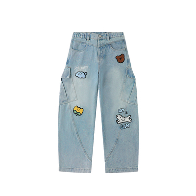 LAMLICKA陈赫同款小狗刺绣牛仔裤