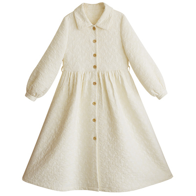 【暖玉生烟】文艺翻领裙摆式外套女2025冬季中长款灯笼袖保暖风衣