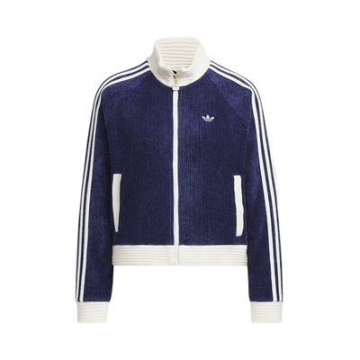 adidas阿迪达斯复古丝绒立领夹克春女三叶草双拉链针织外套JN0724