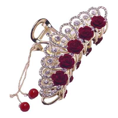 高级感皇冠红色玫瑰花发夹女抓夹