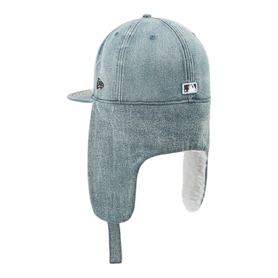 韩国代购NEWERA纽亦华牛仔帆布5950平沿全封闭雷锋帽NY洋基浅蓝色