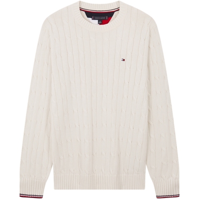 Tommy男装纯棉绞花镶边针织衫