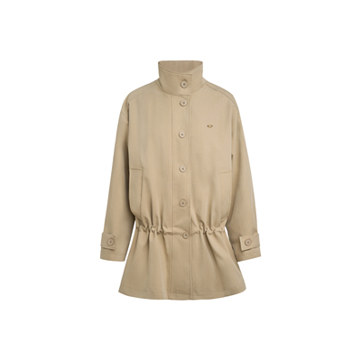 可拆卸钩花衣领拼接抽绳风衣外套