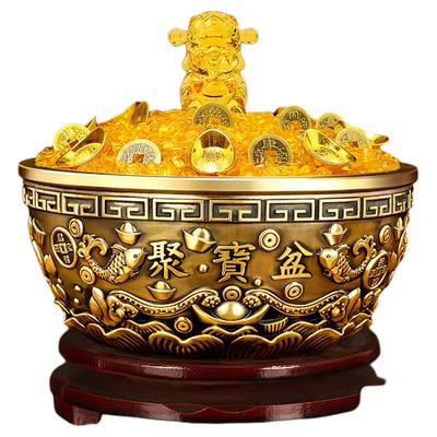 聚宝盆摆件招财聚财纯铜八方来财沈万三同款实心铜碗铜盆家用客厅