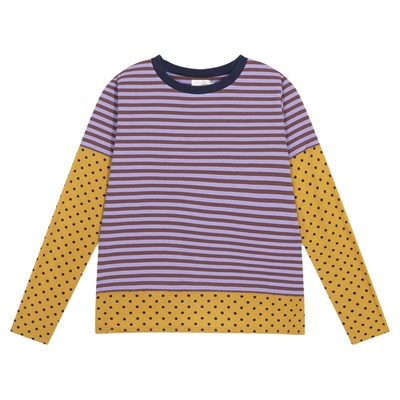 SEE YOU at PIZZA上衣女2026春季新款波点条纹拼接长袖T恤642233