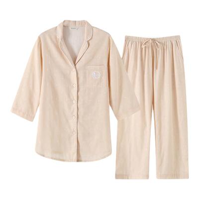 睡衣女士中袖薄款全棉家居服