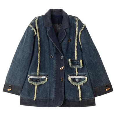 KEIKO复古风西装领夹棉牛仔外套