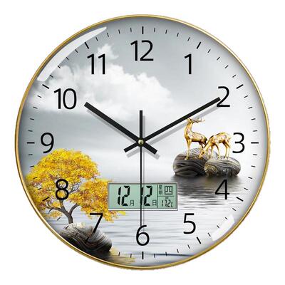 新中式带日历石英钟挂墙静音挂钟客厅万年历现代时钟简约挂表家用