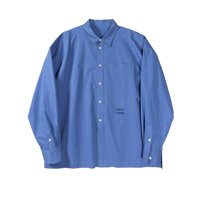 Aurocean 一件又奶又帅的蓝色衬衫 宽肩廓形平下摆纯棉衬衣