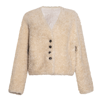 罗衣贵气100%绵羊毛V领皮草大衣