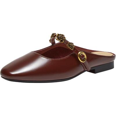 百思图夏新款红玫瑰穆勒鞋半拖懒人一脚蹬外穿女凉拖鞋F2171BH5