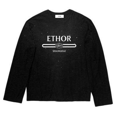 ETHOR秋冬女士纯棉做旧烫钻长袖