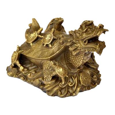 紫石九龟镇 黄铜龙龟摆件 铜九子龙龟中式家居店铺吉祥饰品摆件